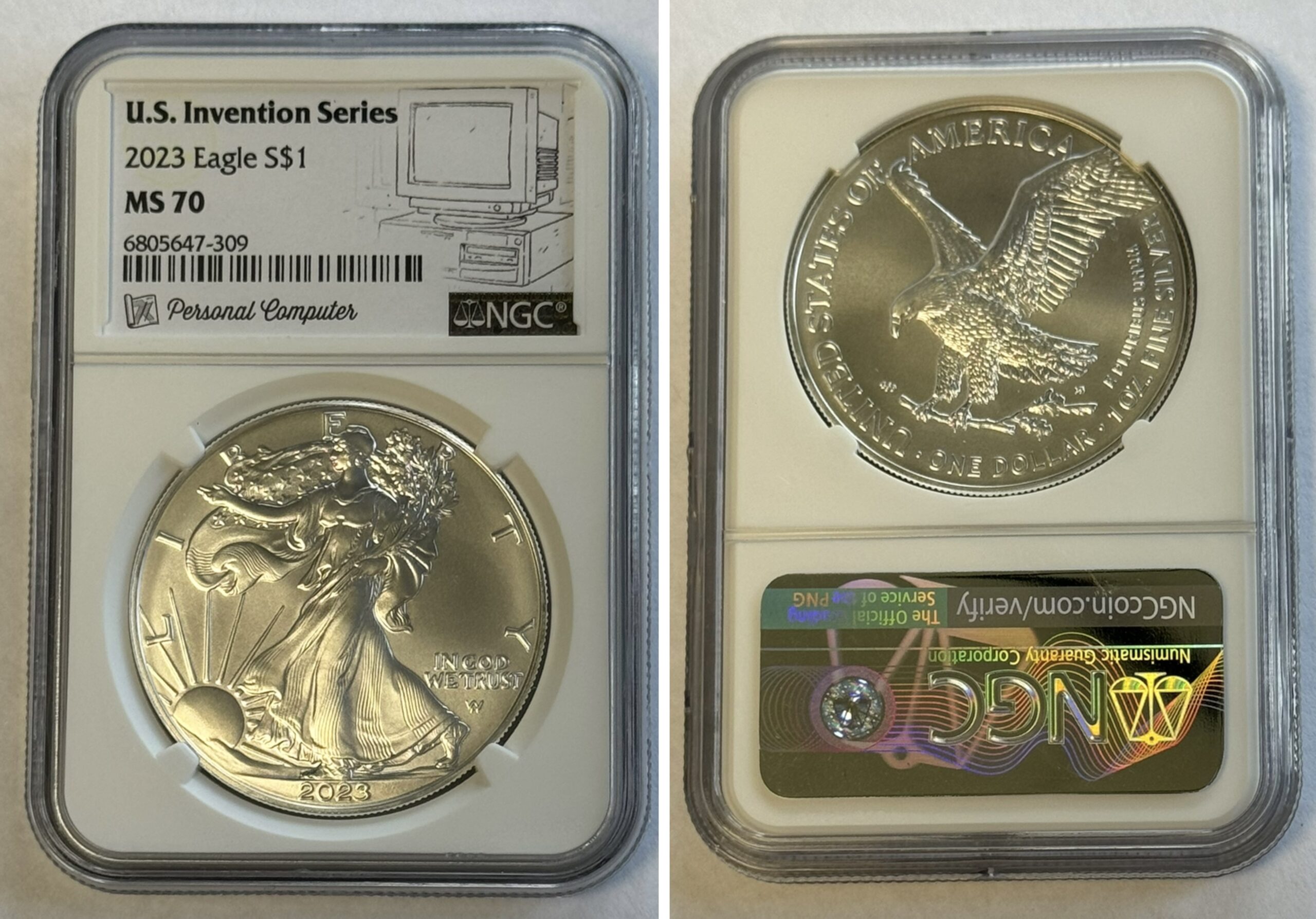 2023 Silver Eagle $ U.S. Invention Series Personal Computer NGC MS70-309
