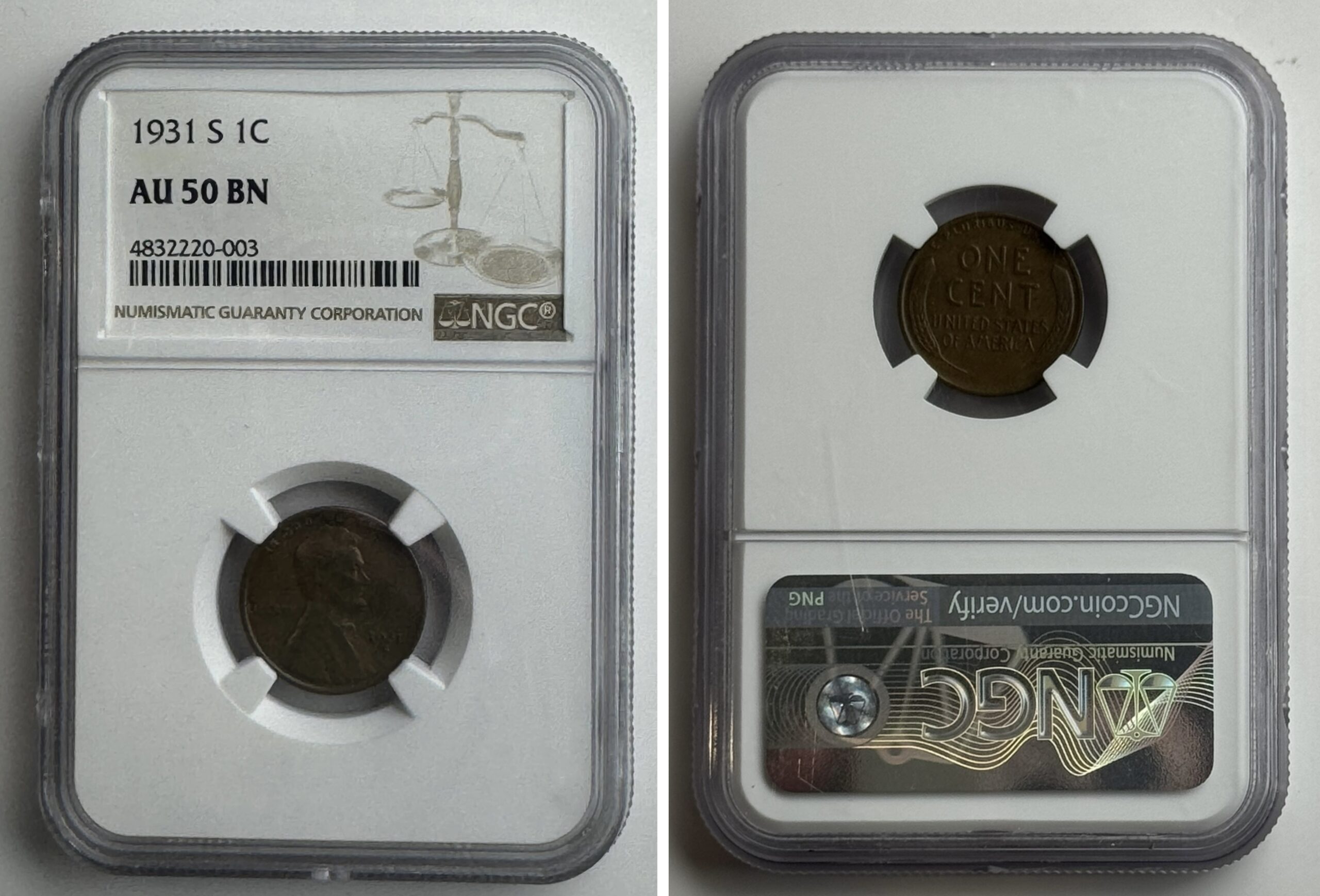 1931-S 1C Lincoln Penny NGC AU50 BN-003