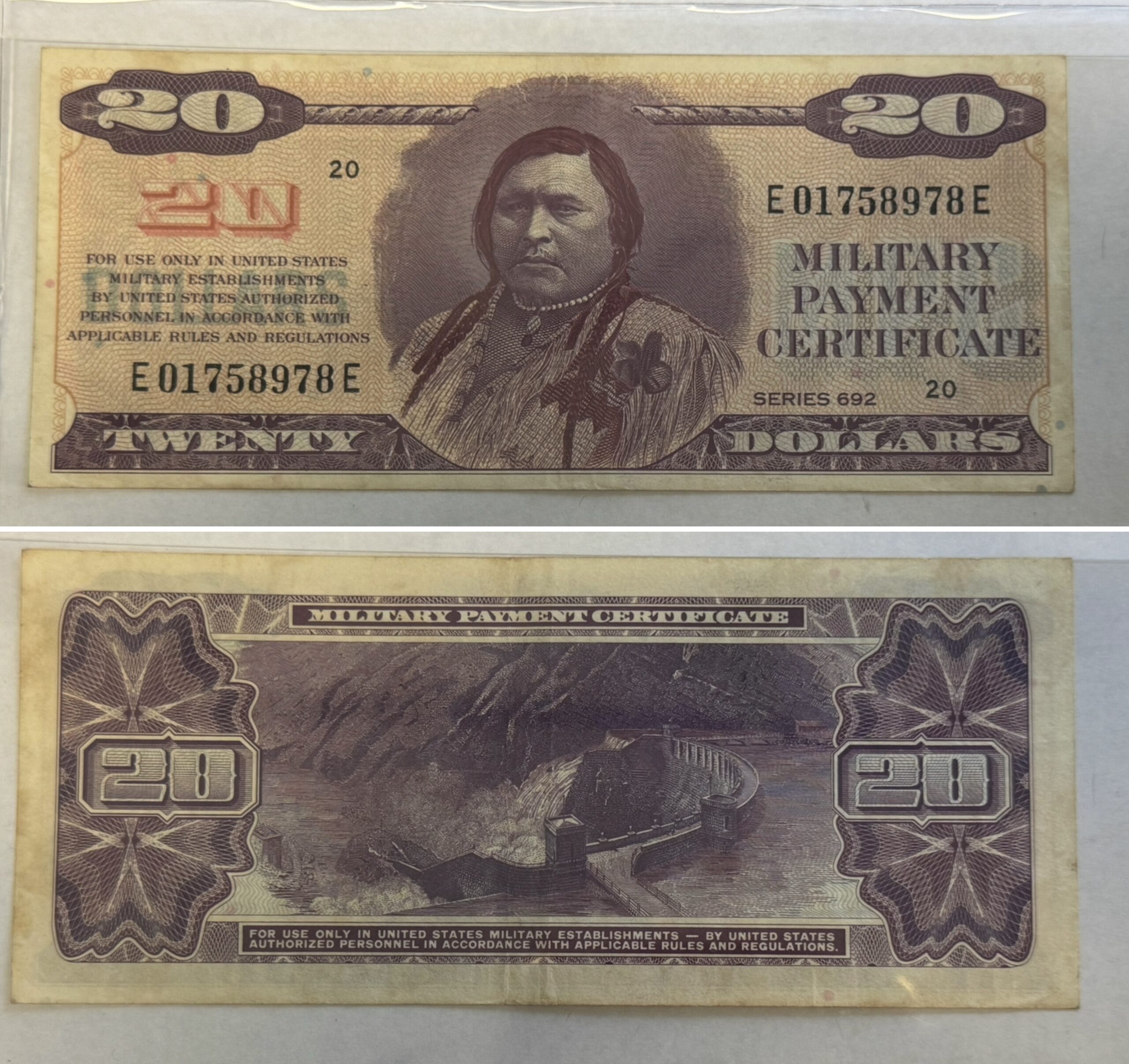 $20 MPC Military Payment Certificate Series #692 M938