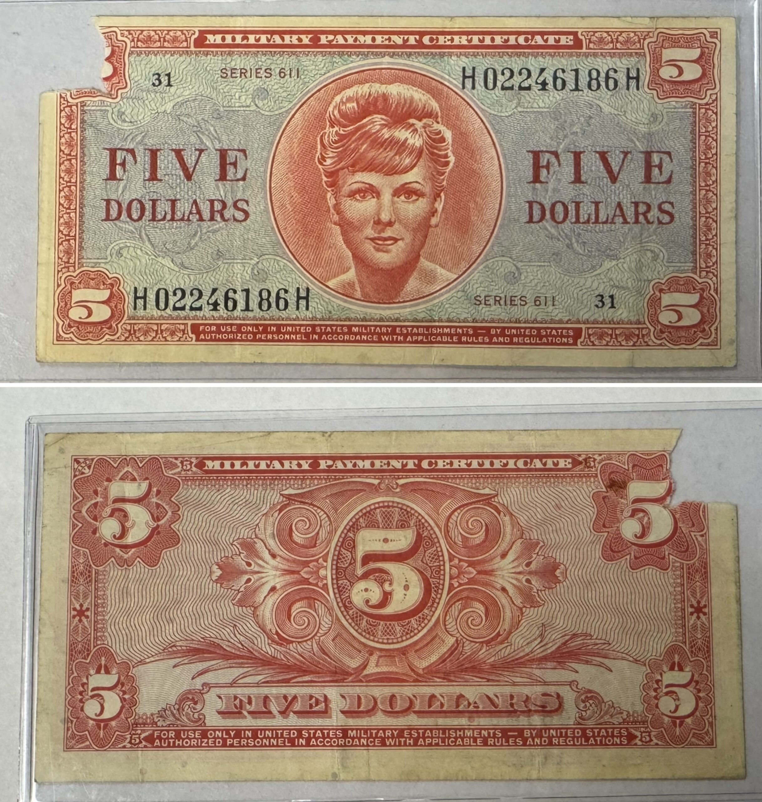 $5 MPC Military Payment Certificate Series #611 M876