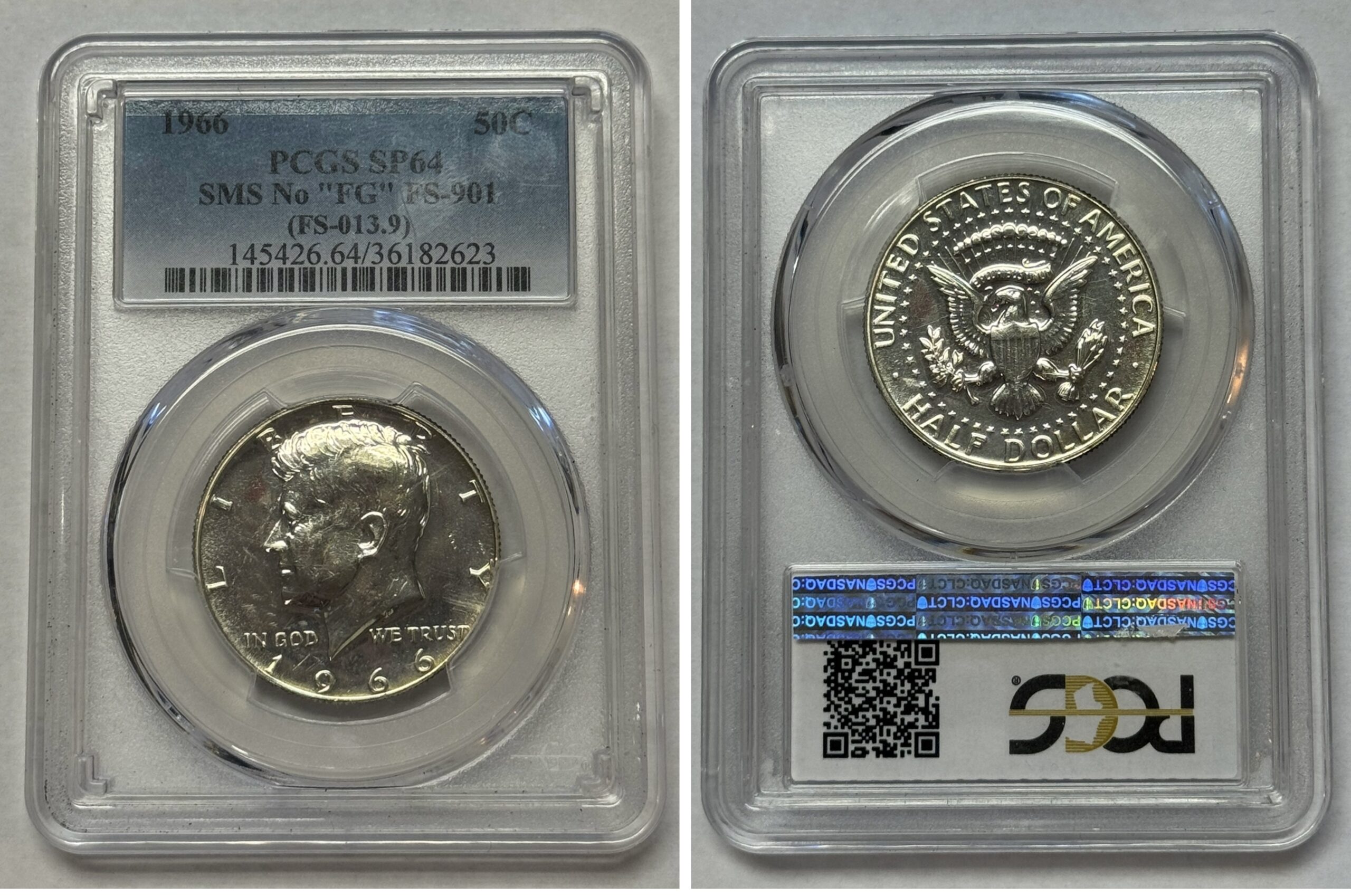 1966 50c Kennedy Half Dollar SMS No “FG” FS-904 (FS-013.9) PCGS SP64